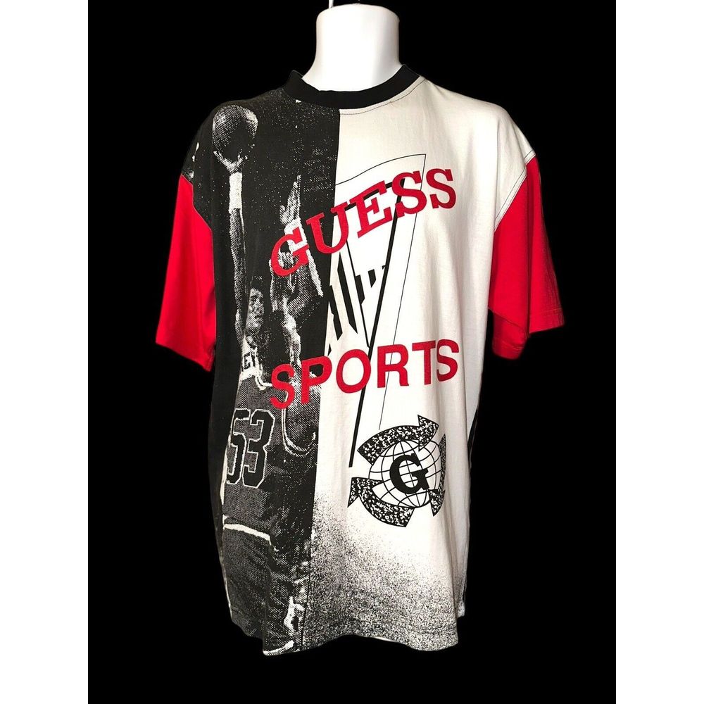 Rare Vintage Guess Sports Basketball All Over Print T… - Gem